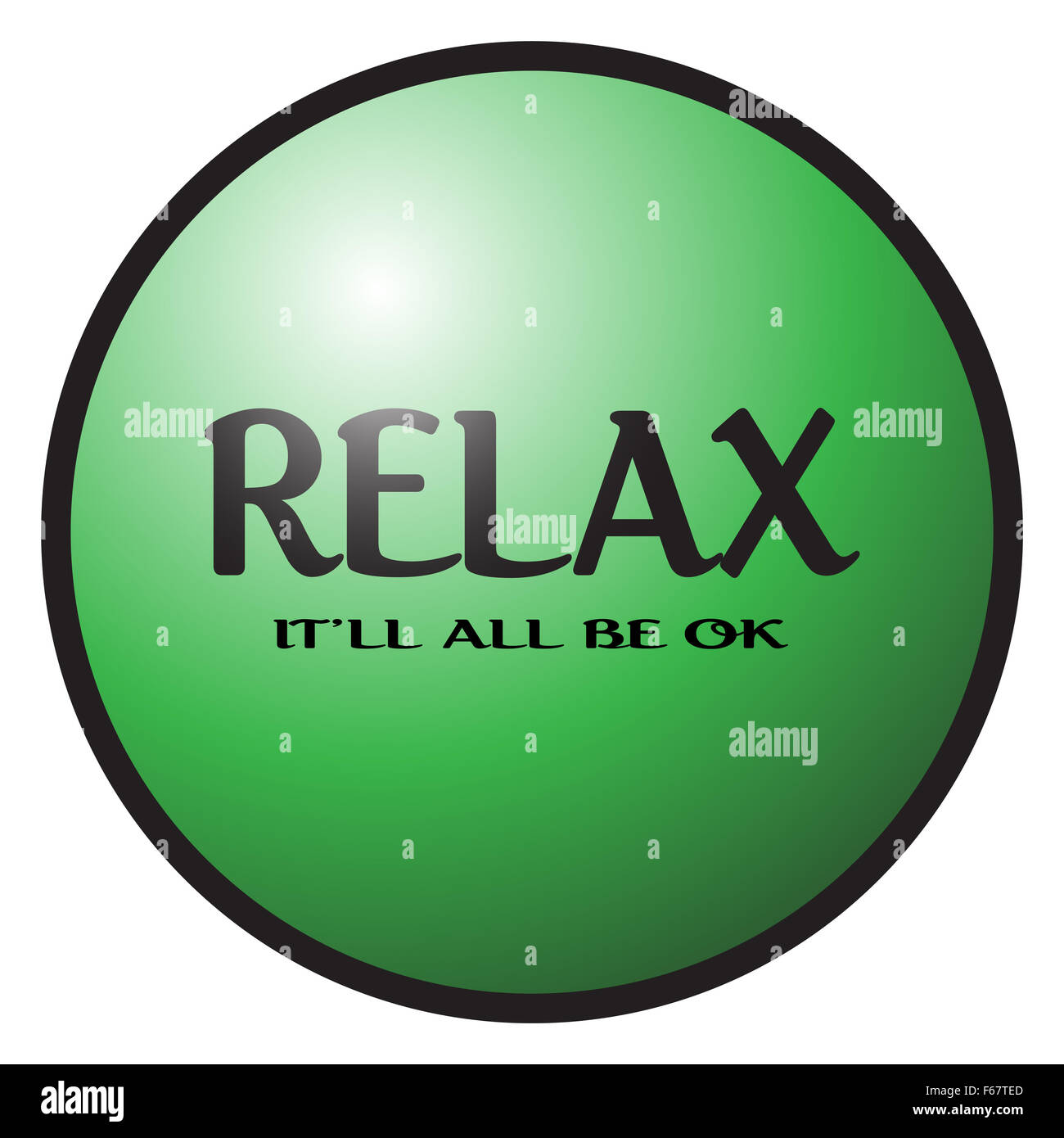A big green button saying 'RELAX' and isolated on a white background ...