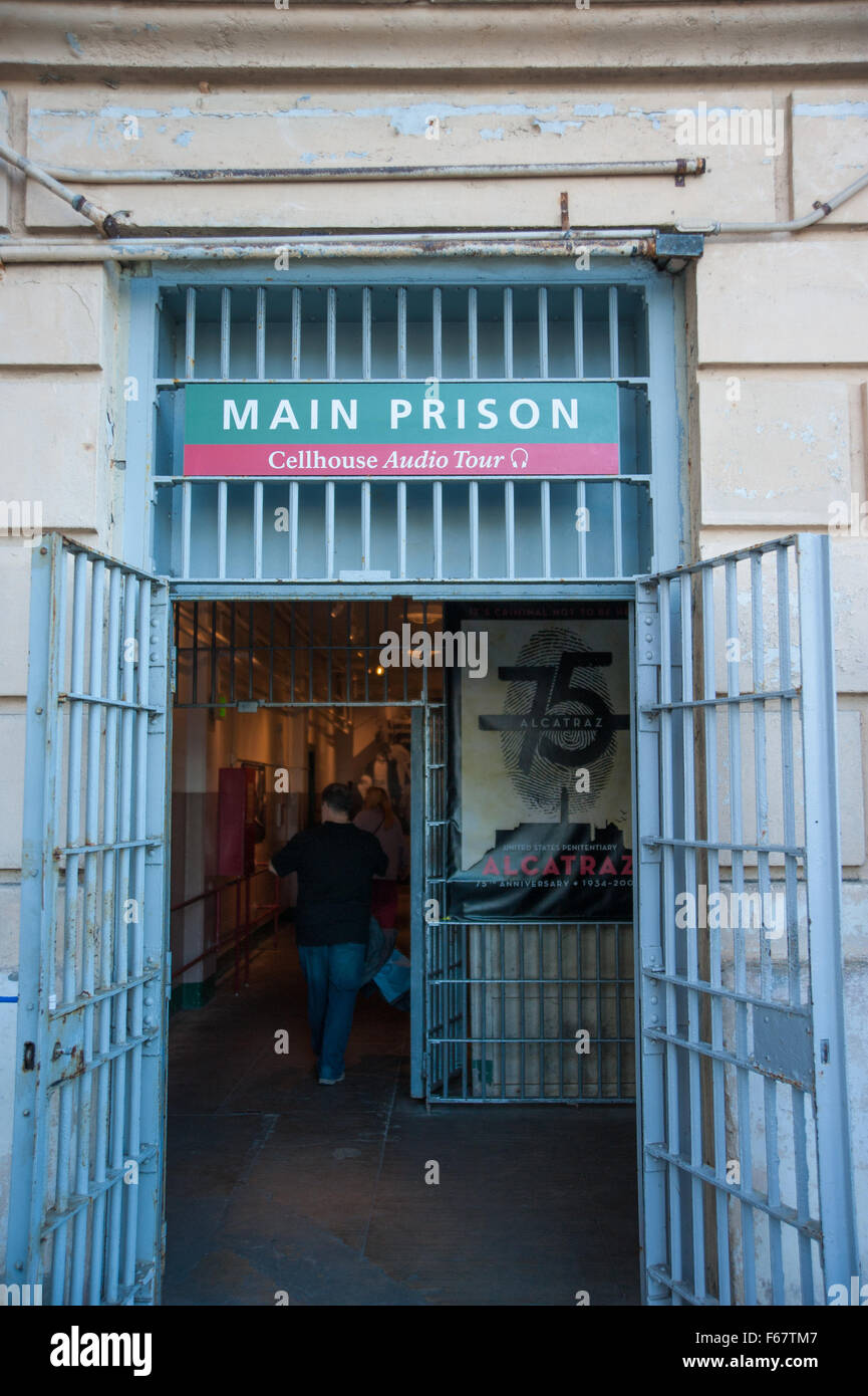 ALCATRAZ ISLAND, CA - NOV 6, 2015: Entrance to the main prison located ...