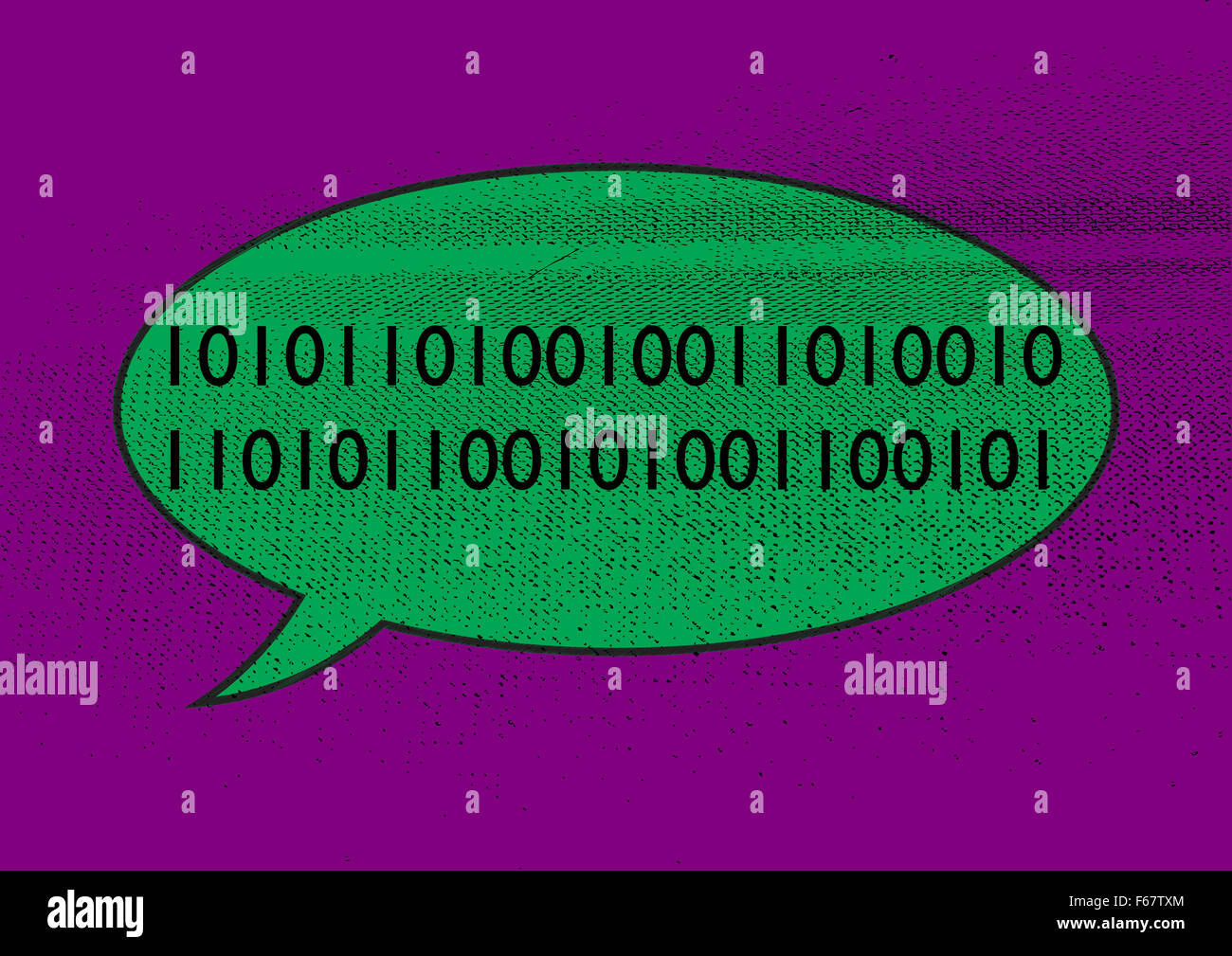 A colourful and grunged speech bubble design with binary code Stock ...