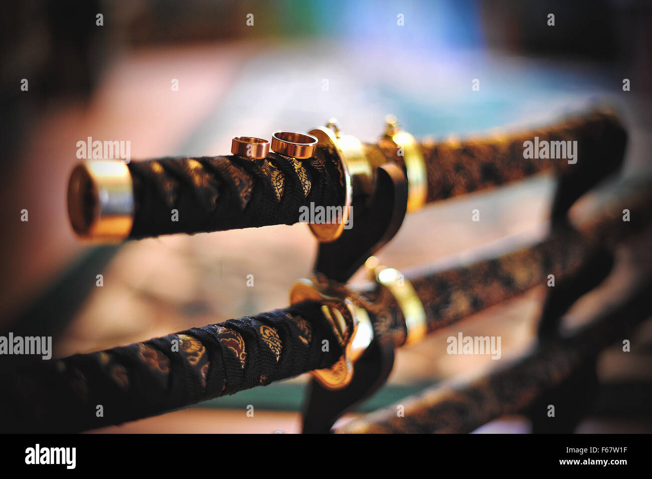 samurai sword with the wedding rings Stock Photo - Alamy