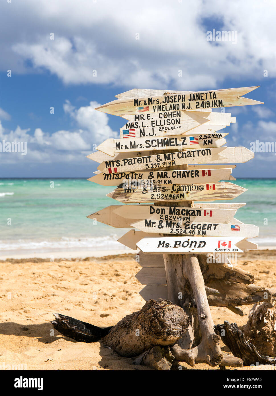 Funny direction signpost with names of newlyweds Stock Photo - Alamy