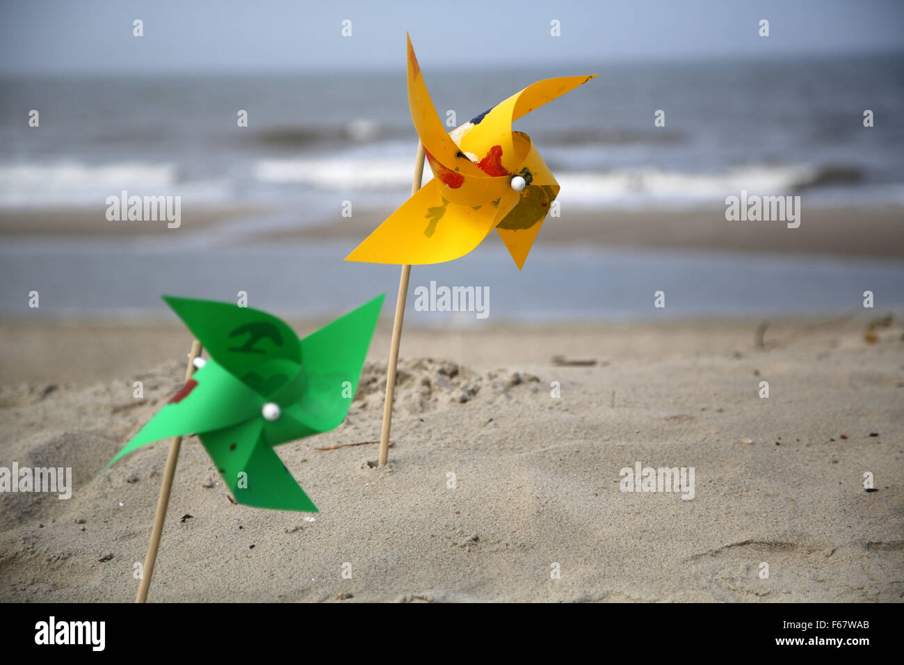 Wind Mills on the beach in Texel Stock Photo - Alamy