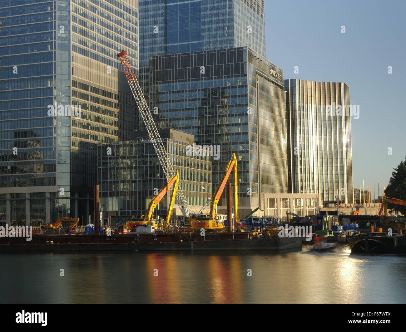 Construction Work in London's Canary Wharf Financial District with ...