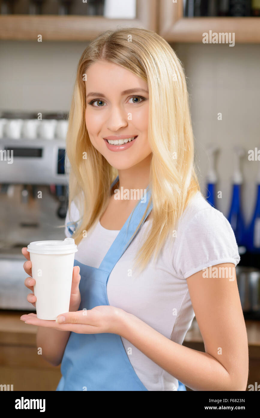 Girl standing bar counter hi-res stock photography and images - Alamy