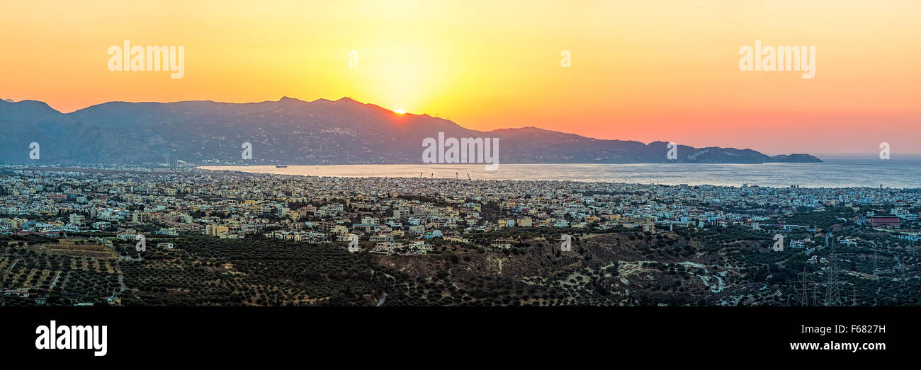 Heraklion, Crete, Greece, Europe at sunset. Panoramatic aerial view at ...