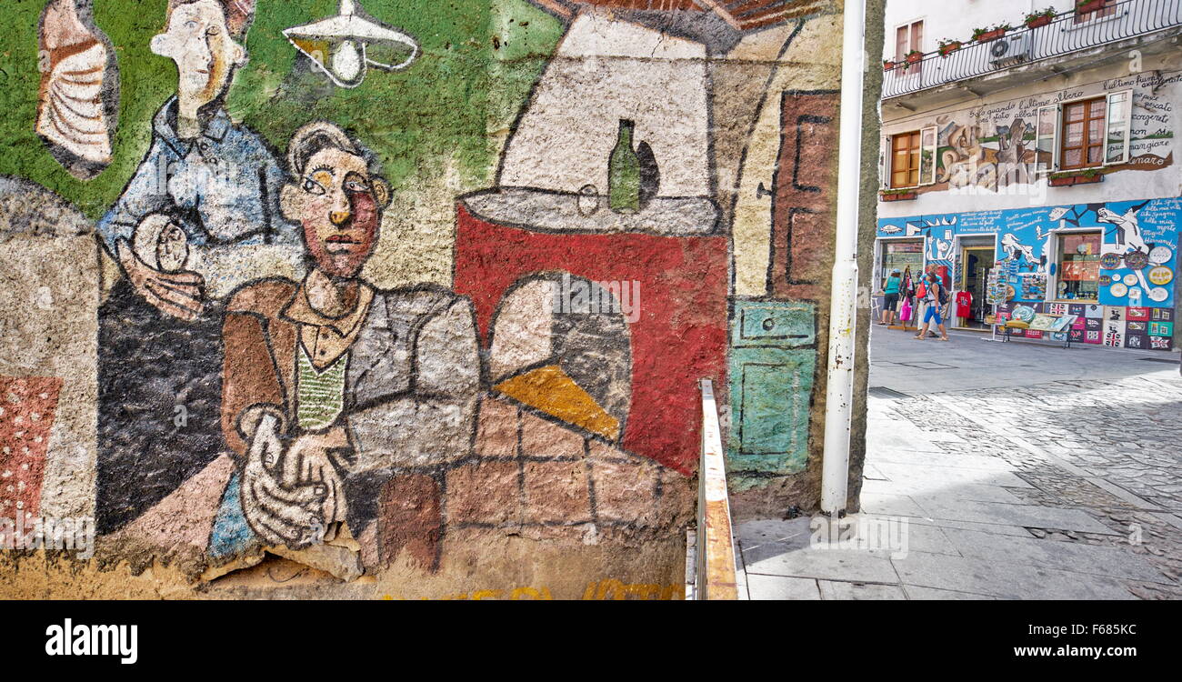 Murales in Orgosolo Village, street wall painting, Sardinia Island ...