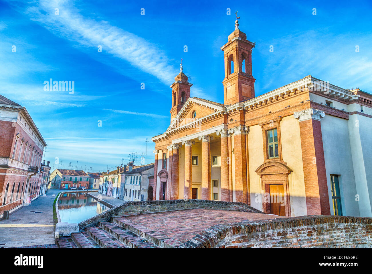 neo-classical facade of the San Camillo Hospital in Comacchio in Emilia ...