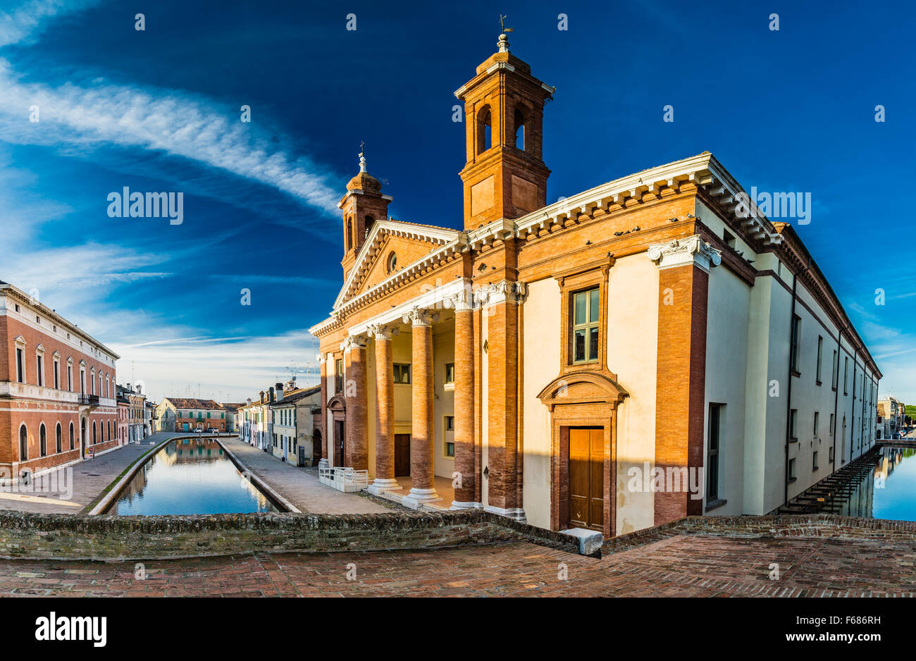 neo-classical facade of the San Camillo Hospital in Comacchio in Emilia ...
