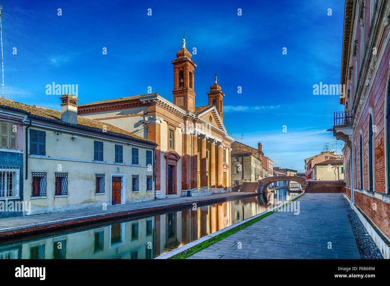 neo-classical facade of the San Camillo Hospital in Comacchio in Emilia ...