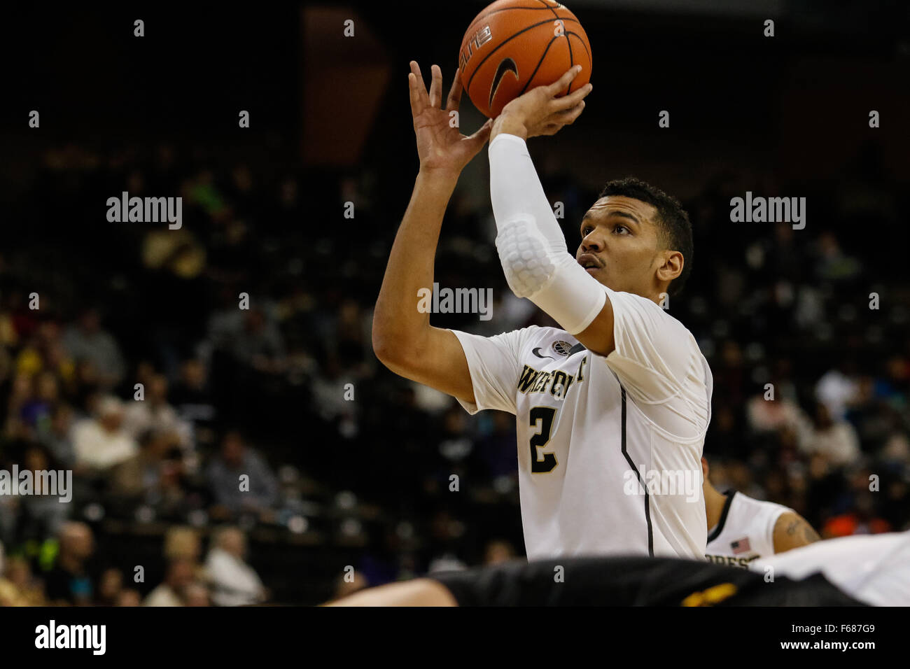 Winston-Salem, NC, USA. 13th Nov, 2015. Devin Thomas (2) of the Wake ...