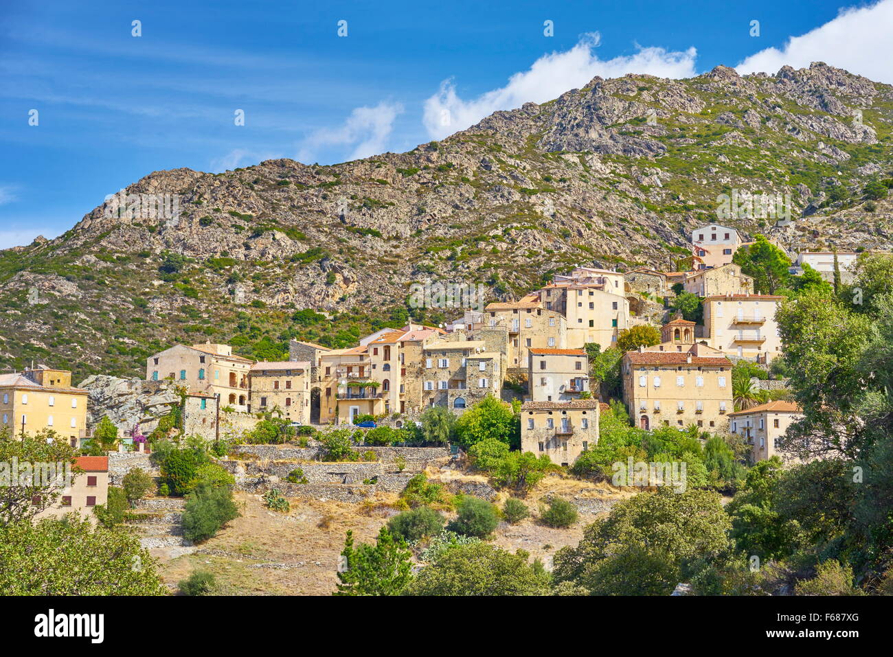 Small mountain village Lama, Balagne, West Coast, Corsica Island ...