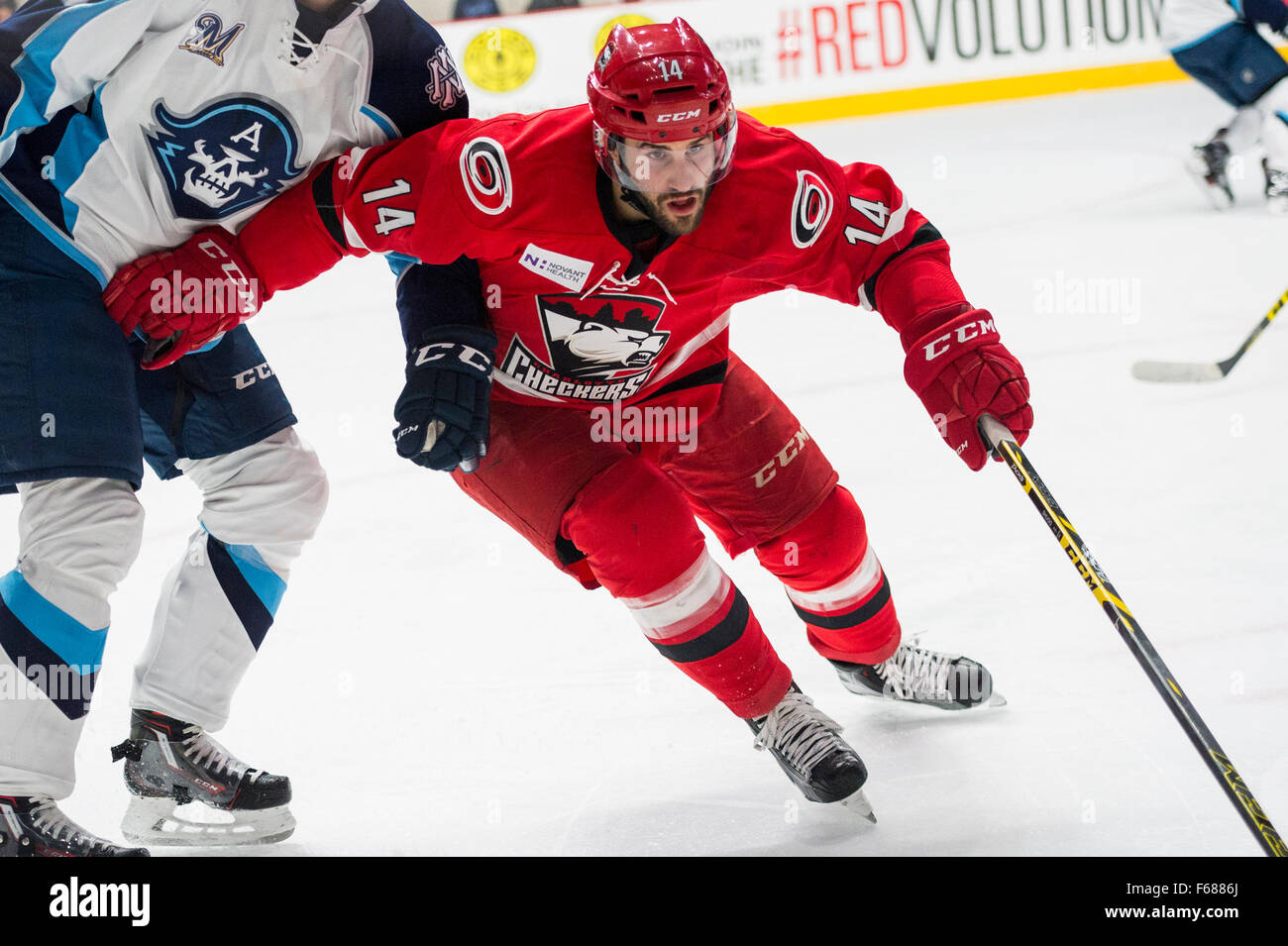 Charlotte Checkers Forward Justin Shugg (14) during the AHL game ...