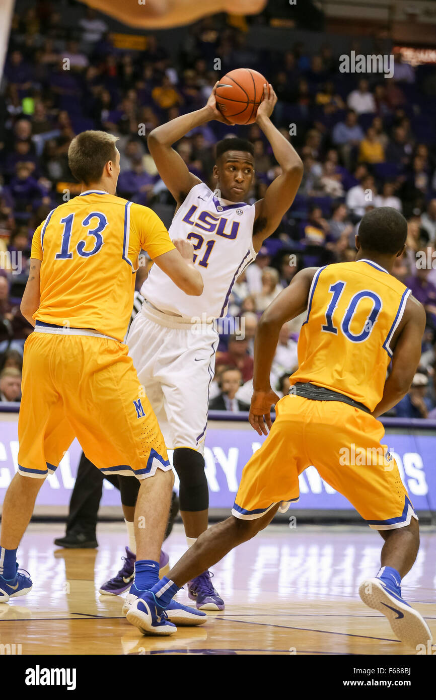 Baton Rouge, LA, USA. 13th Nov, 2015. LSU Tigers forward Aaron Epps (21) grabs a rebound during ...