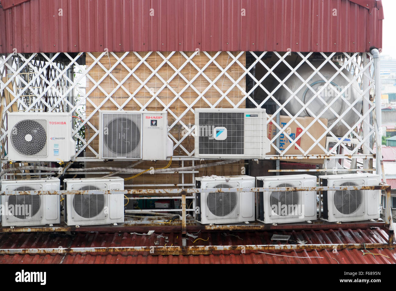 roof mounted air conditioning units on building in hanoi,vietnam Stock ...