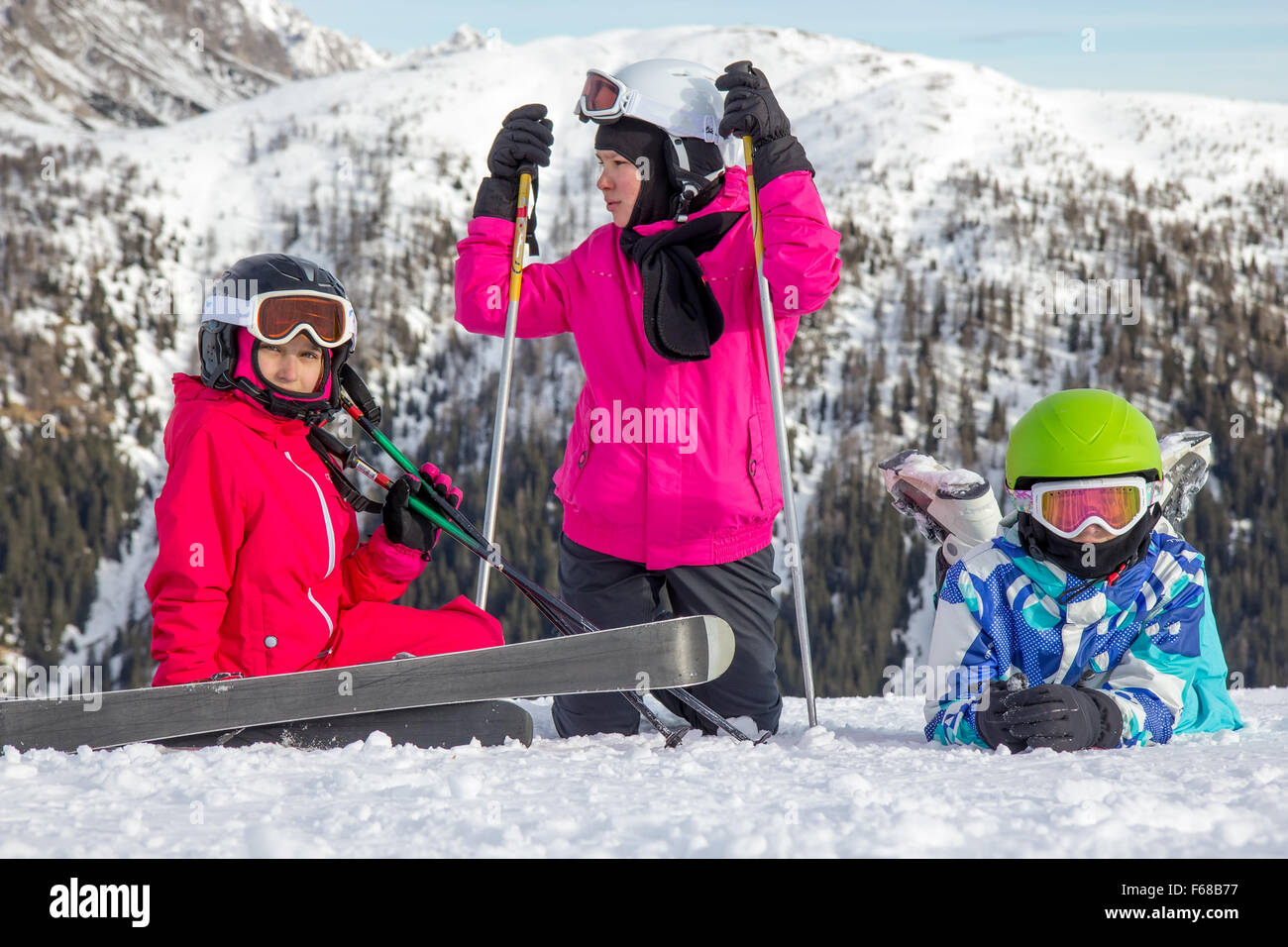 Girls on the skiing Stock Photo - Alamy