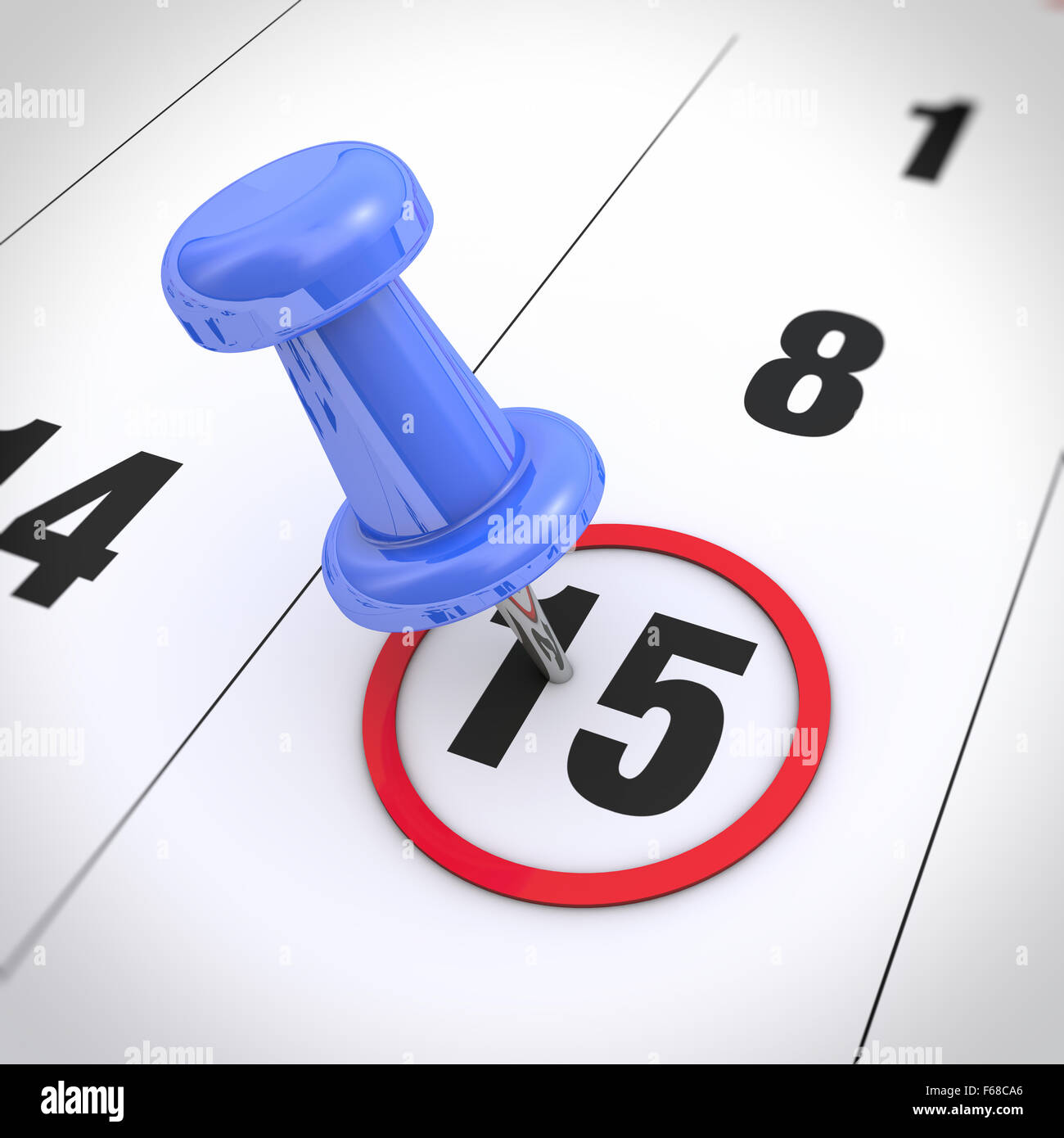 Calendar and blue pushpin. Mark on the calendar at 15 Stock Photo - Alamy