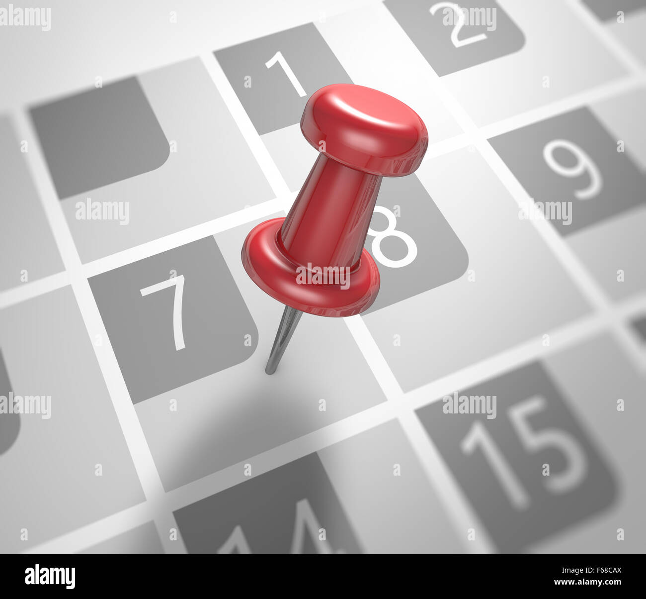 Calendar and red thumbtack. Mark on the calendar at 7 Stock Photo - Alamy