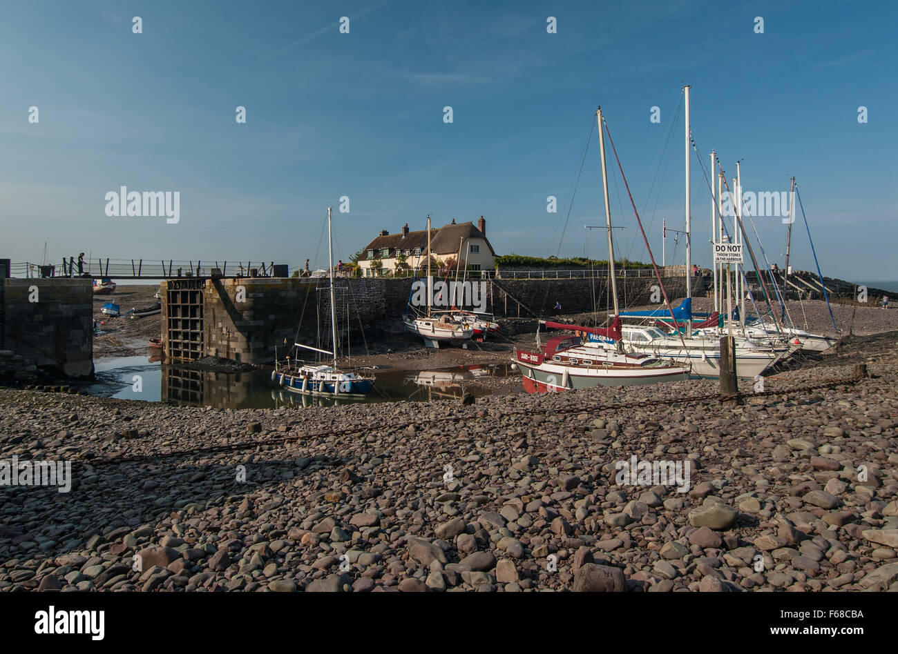 Porlock Weir harbour with Gibraltar Cottages, Somerset, England Stock ...