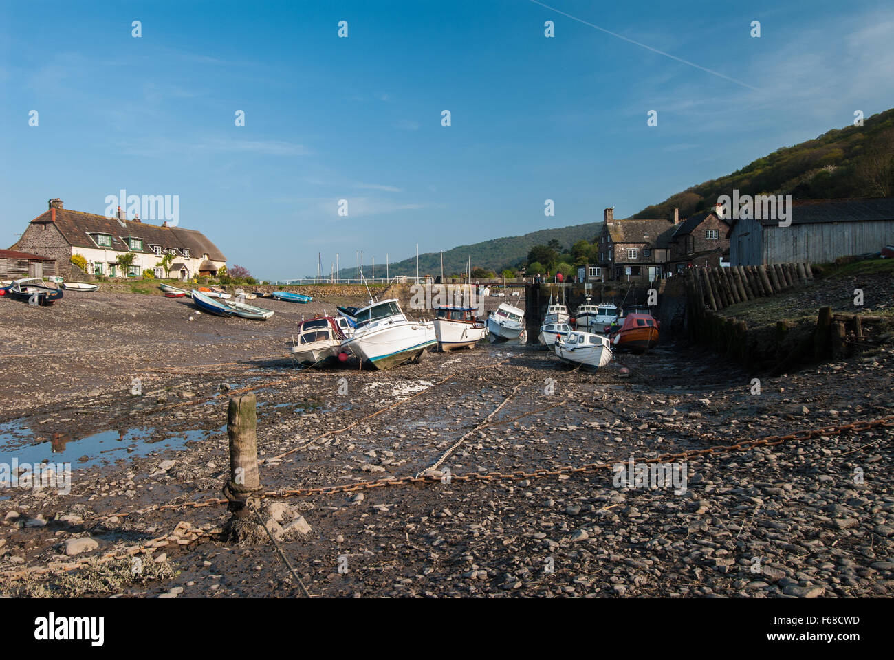 Porlock Weir harbour with Gibraltar Cottages, Somerset, England Stock ...