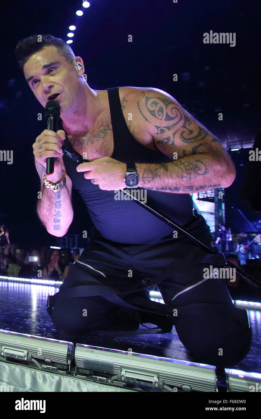 Robbie Williams performing live in concert at the Adelaide ...