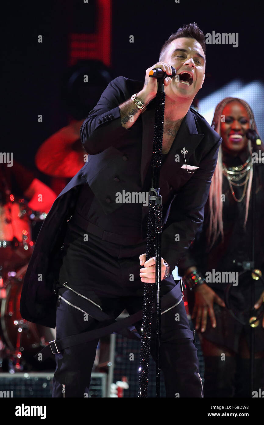 Robbie Williams performing live in concert at the Adelaide ...