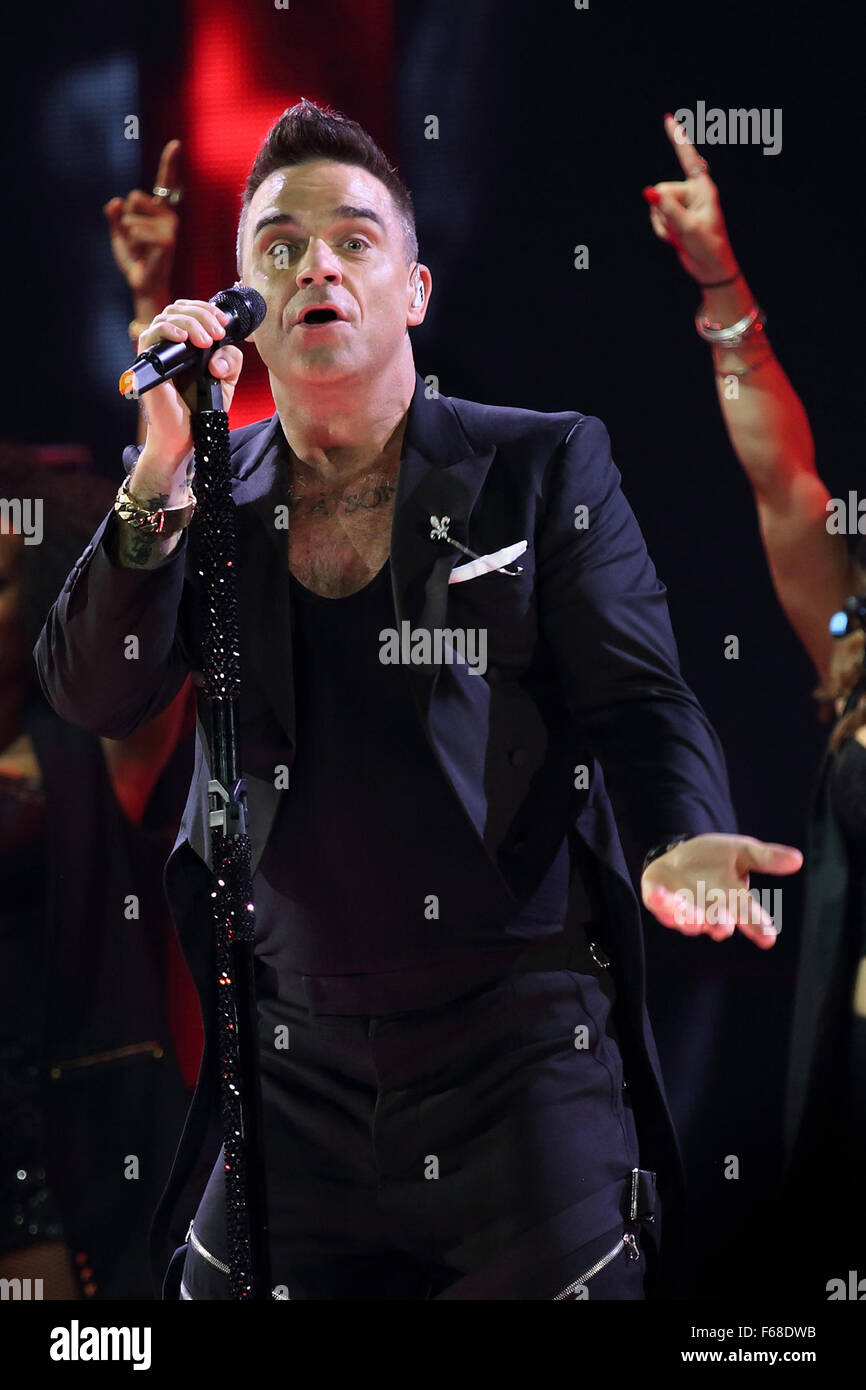 Robbie Williams performing live in concert at the Adelaide ...