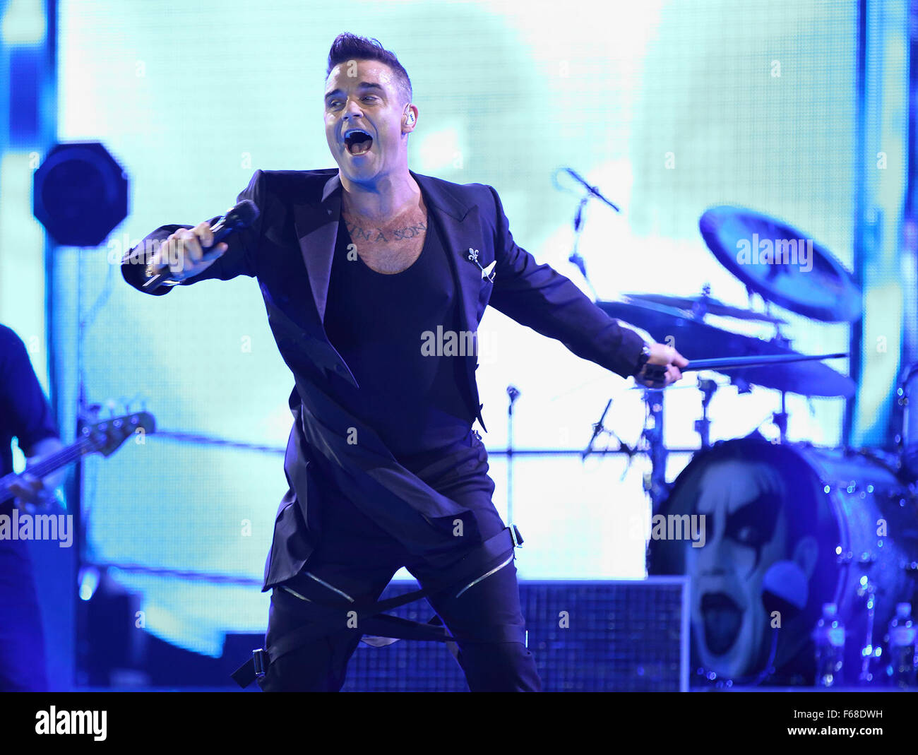 Robbie Williams performing live in concert at the Adelaide ...
