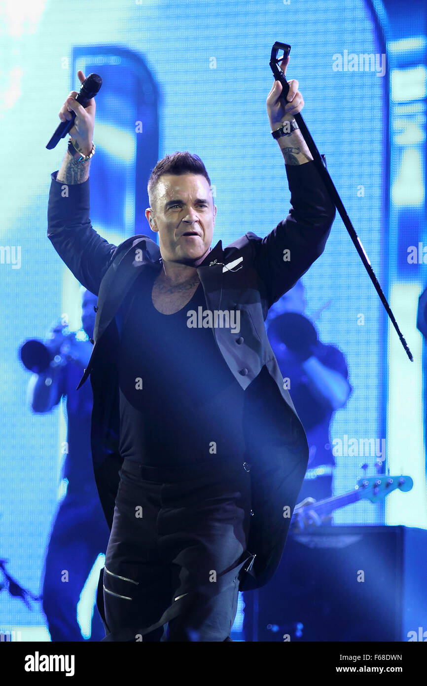 Robbie Williams performing live in concert at the Adelaide ...