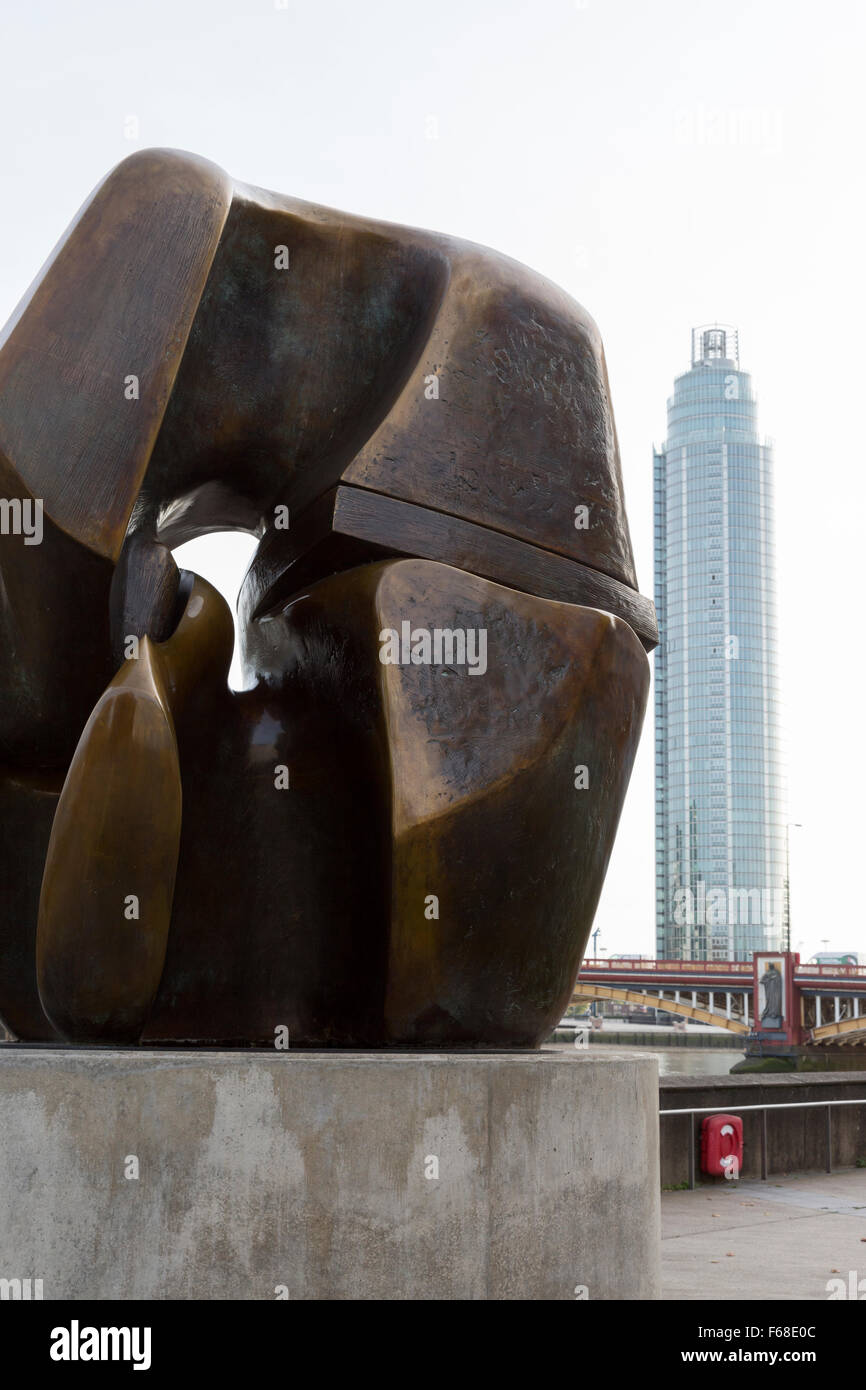 Riverside sculpture with tower block in the background, Millbank ...