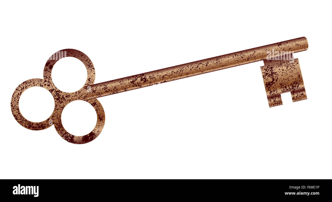 An old and dirty brass key over a white background Stock Photo - Alamy