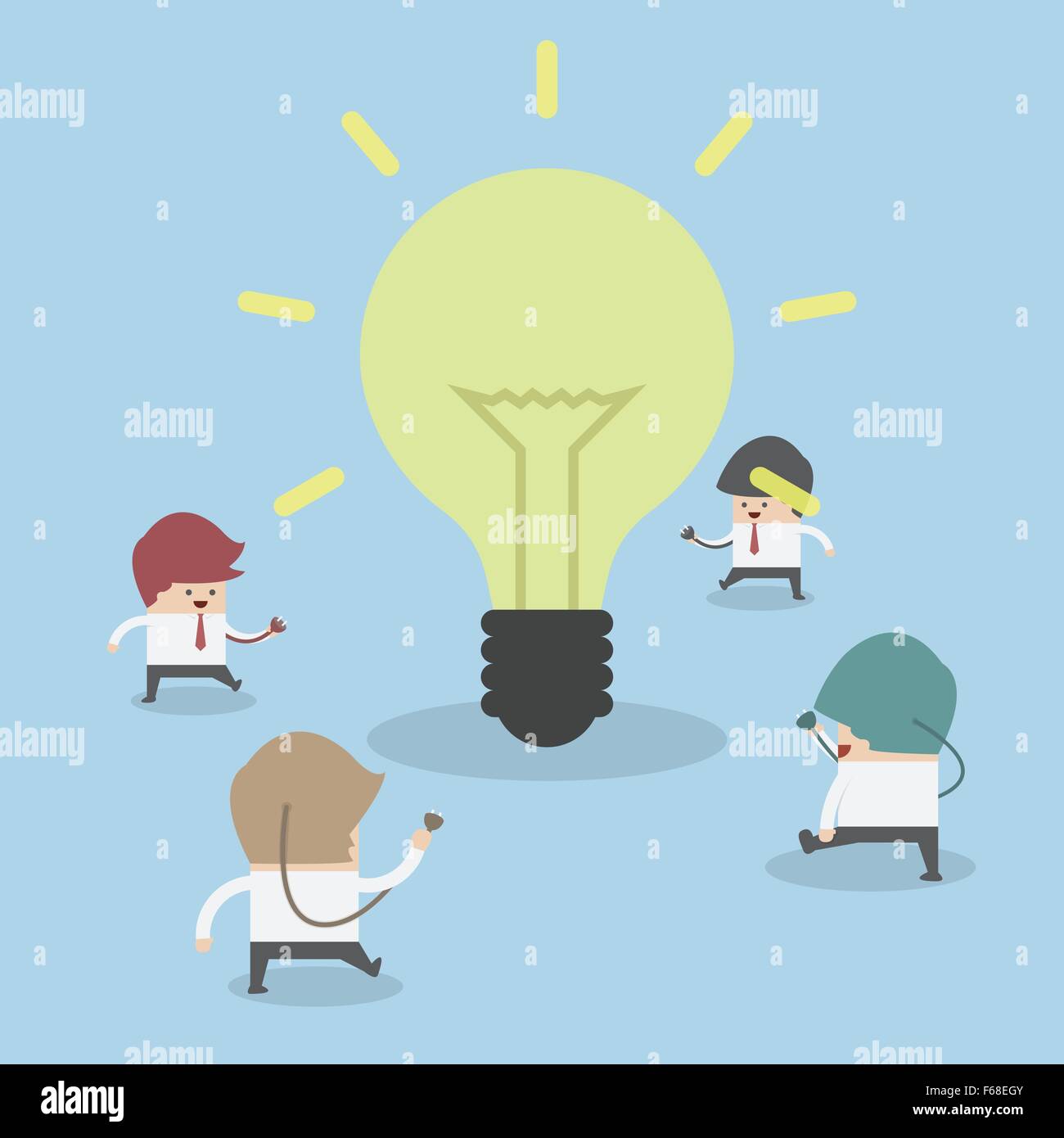 Businessman walking to light bulb to get idea, Idea concept, VECTOR ...