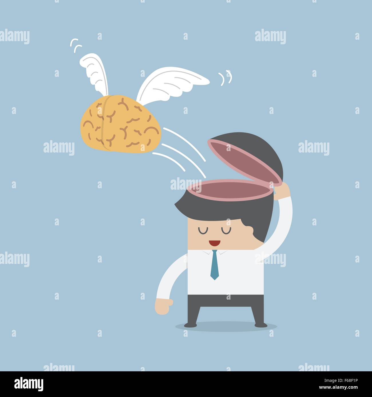 The brain is flying out of the businessman's head, Idea and Freedom ...