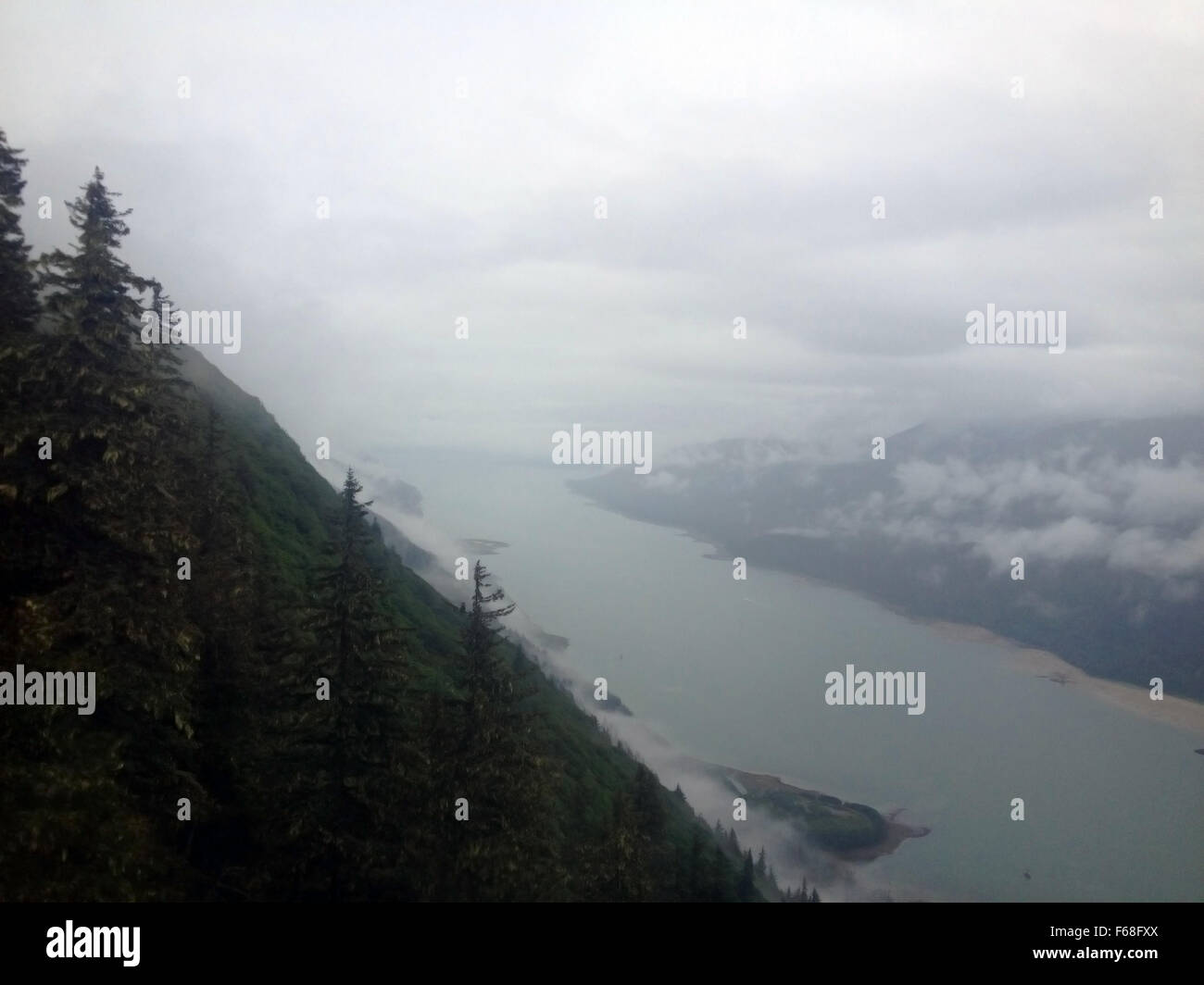Rainy day view of the Gastineau Channel from Mount Roberts, Juneau ...
