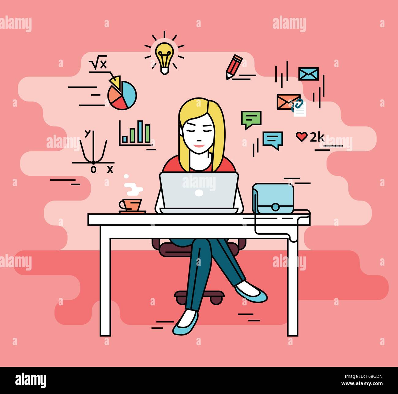 Lady using laptop table Stock Vector Images - Alamy