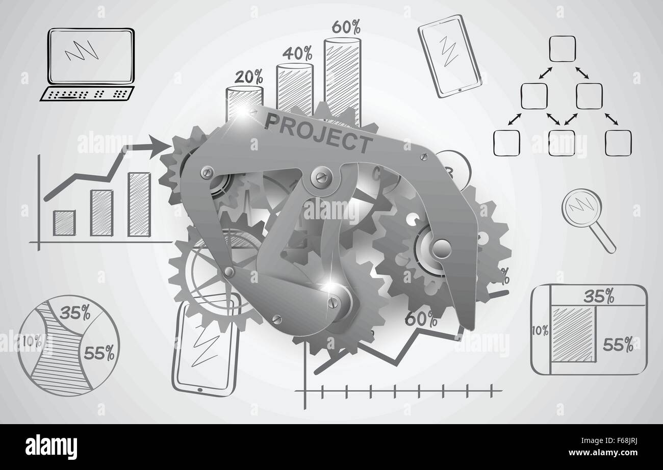 Gears as a design element. Notepad with business sketches Stock Vector ...