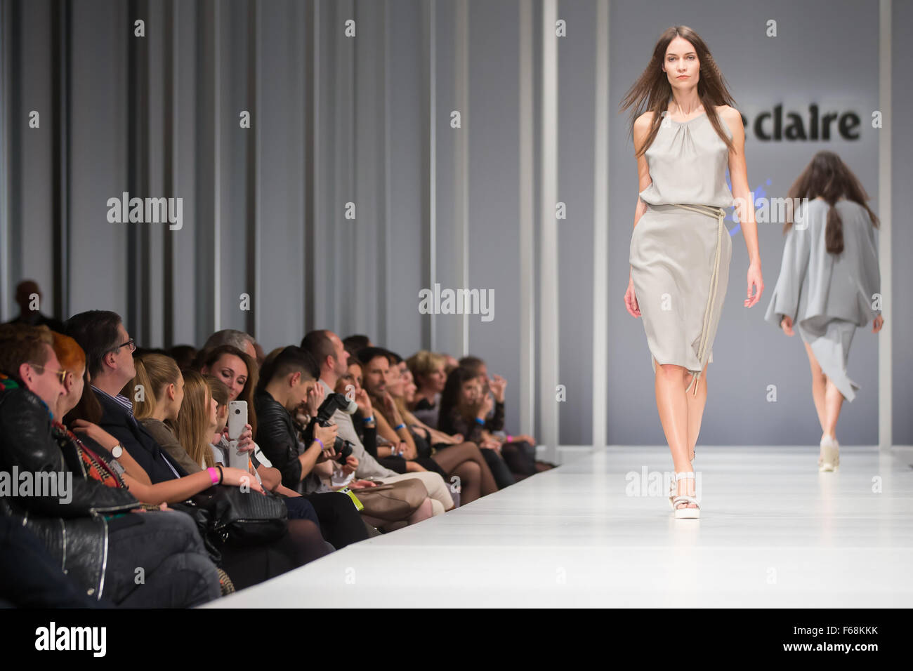 Budapest. 13th Nov, 2015. A model presents a creation of Hungarian ...