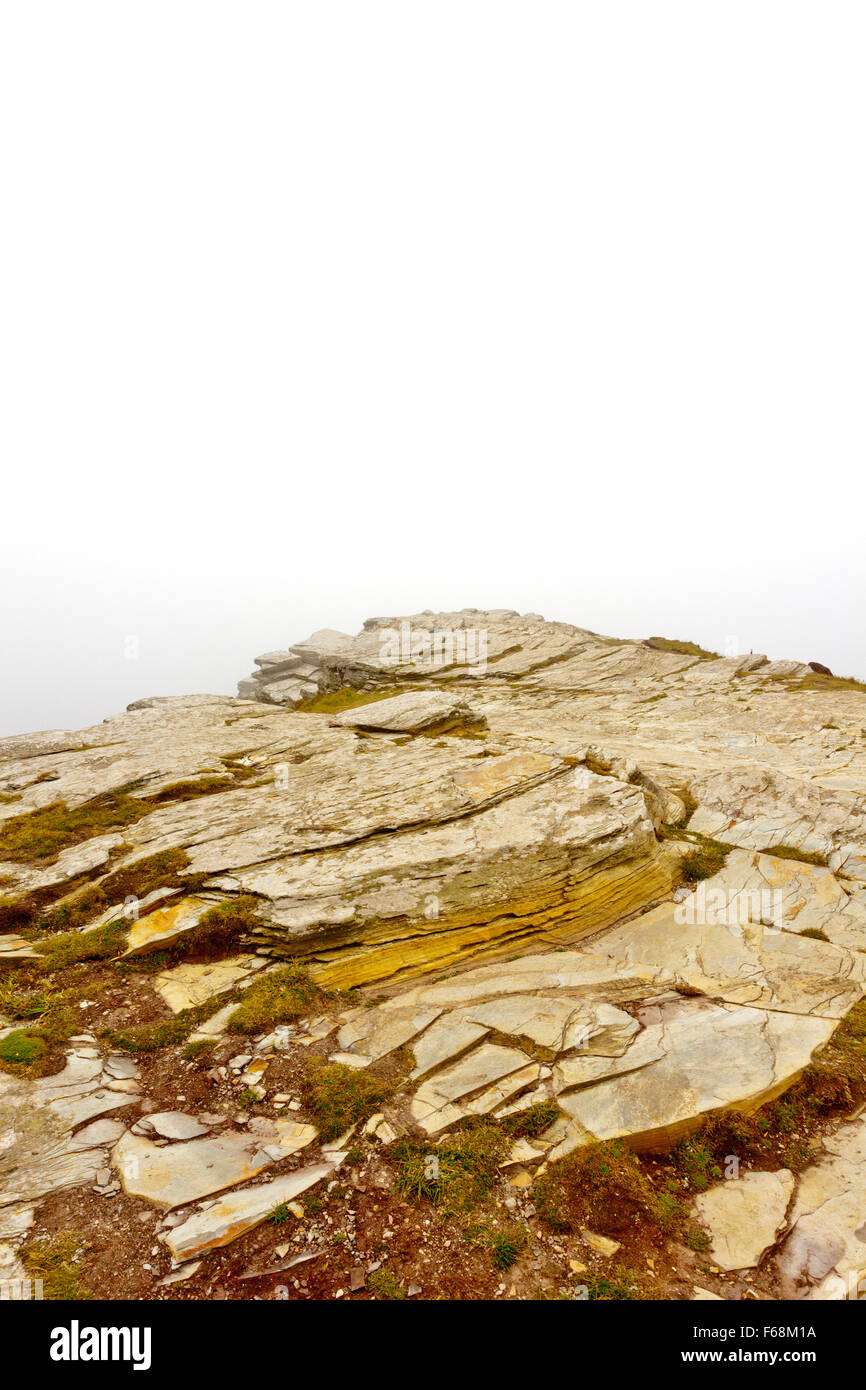 The Old Devonian slate rock strata at the summit of Tintagel Castle ...