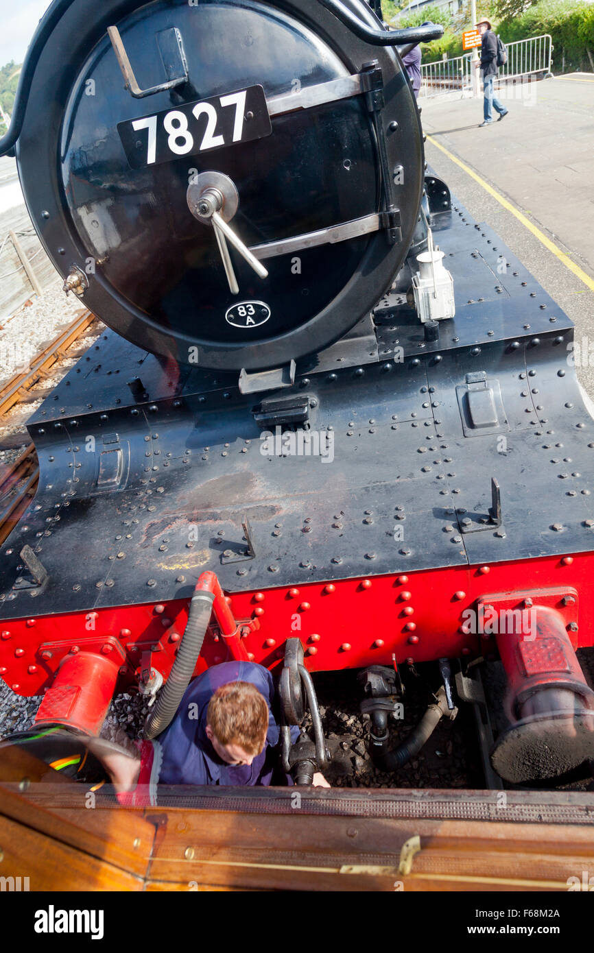 Locomotive 7827 'Lydham Manor' coupling up to its train at Kingswear on ...