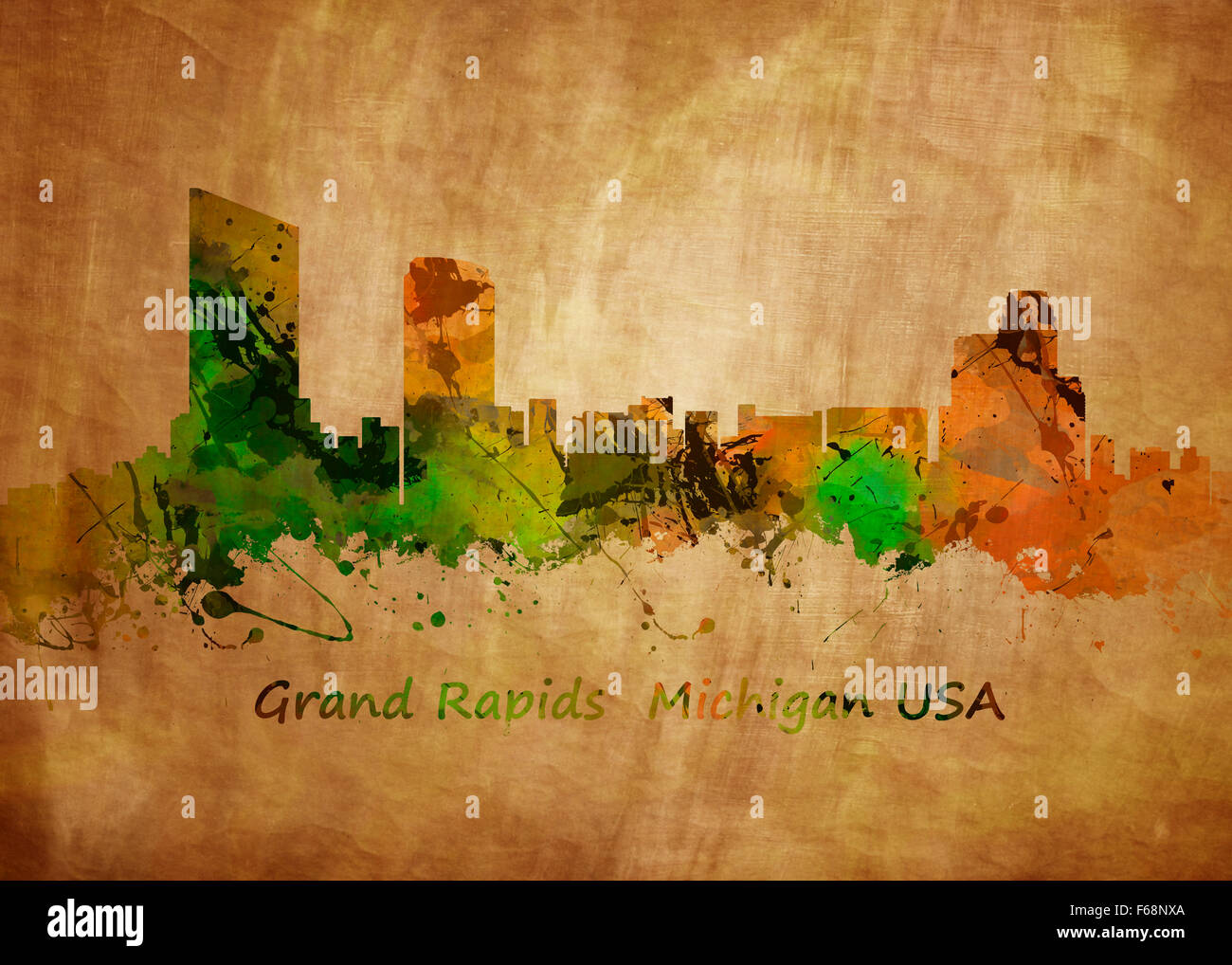 Watercolor art print of the Skyline of Grand Rapids Michigan USA Stock ...