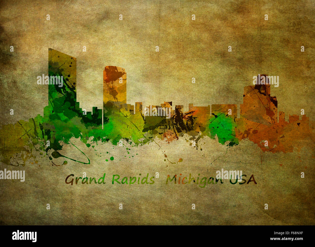 Watercolor art print of the Skyline of Grand Rapids Michigan USA Stock ...