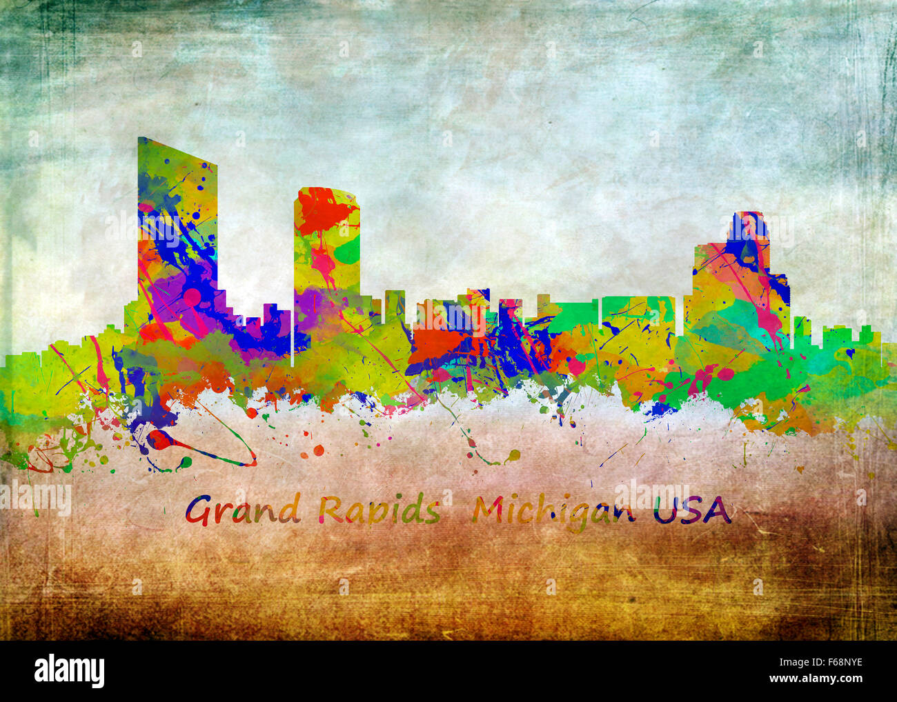 Watercolor art print of the Skyline of Grand Rapids Michigan USA Stock ...