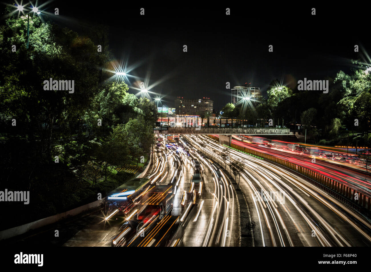 night shot of traffic in Mexico City Mexico DF. long exposure Stock ...