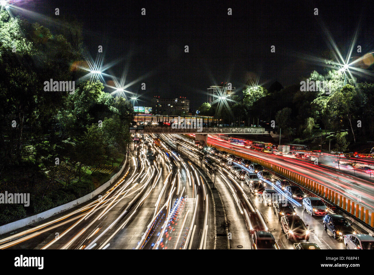 night shot of traffic in Mexico City Mexico DF. long exposure Stock ...