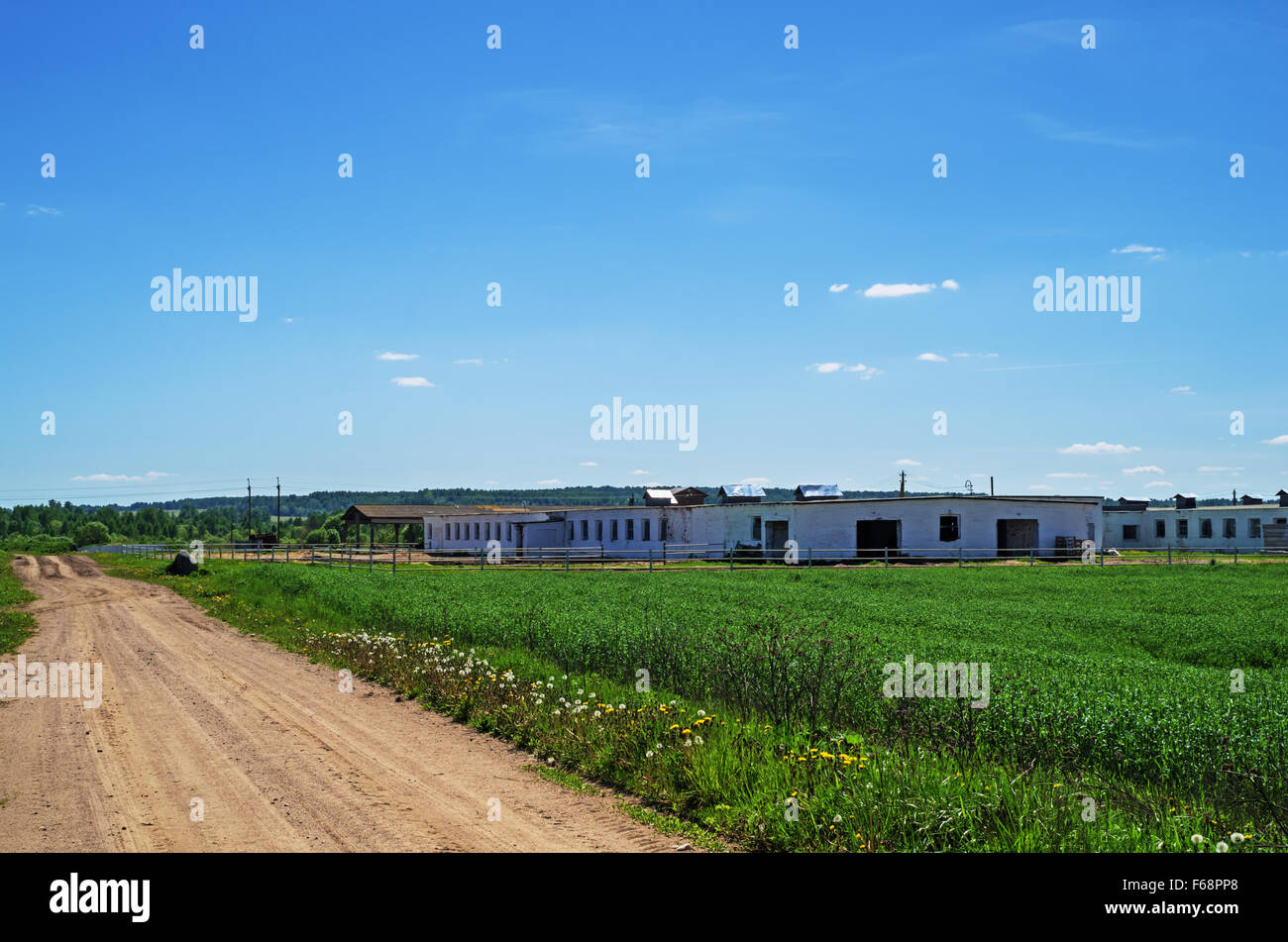 Rural sunny road. Near road village farm is placed Stock Photo - Alamy
