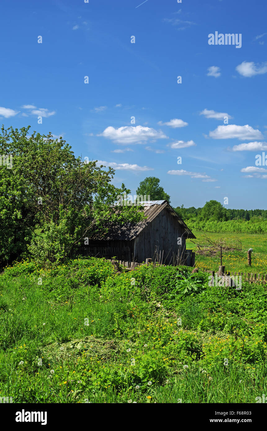Village landscape. Old barn in village Stock Photo - Alamy