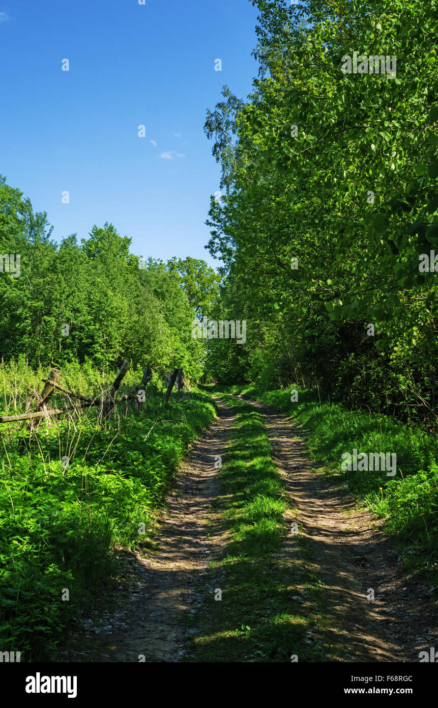 Rural road. Old fence on roadside Stock Photo - Alamy