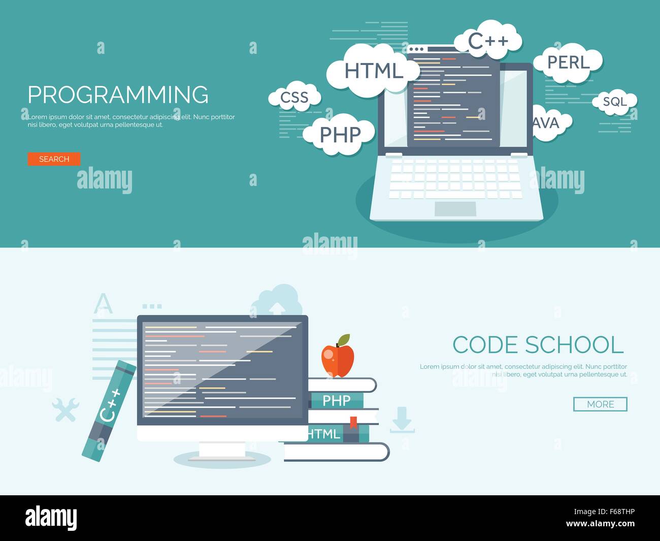 Vector illustration. Flat background. Coding, programming. SEO. Search engine optimization. App ...