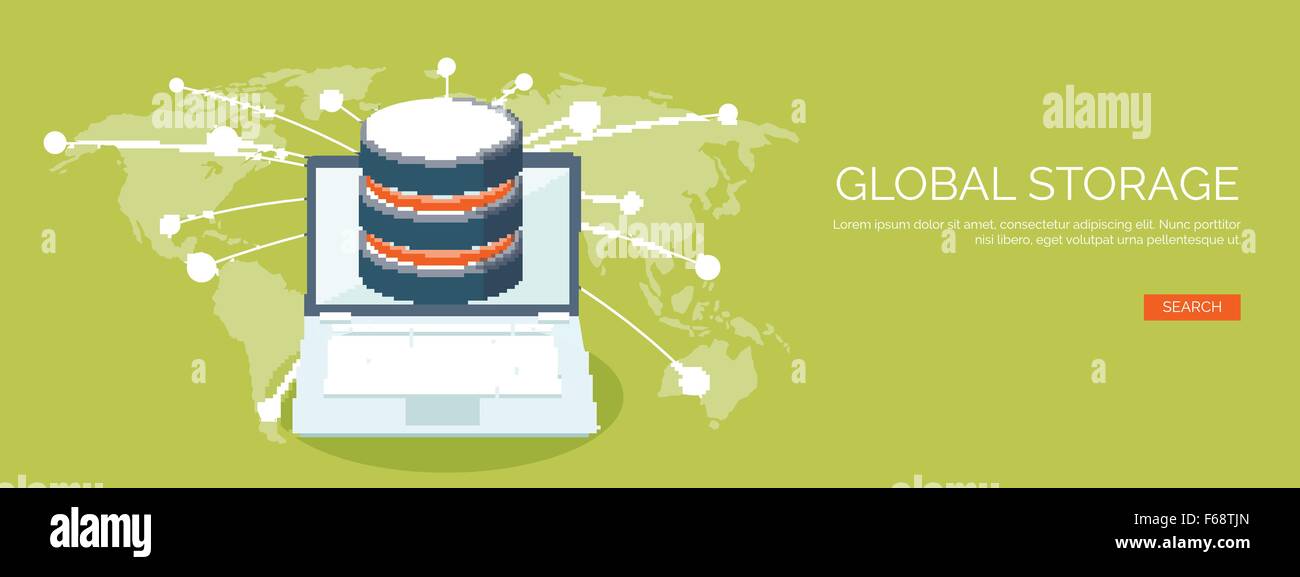 Vector illustration. Flat cloud computing background. Data storage network technology ...