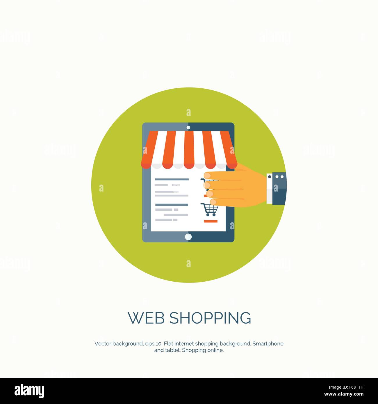 Vector illustration. Flat background with , tablet. Online shopping ...