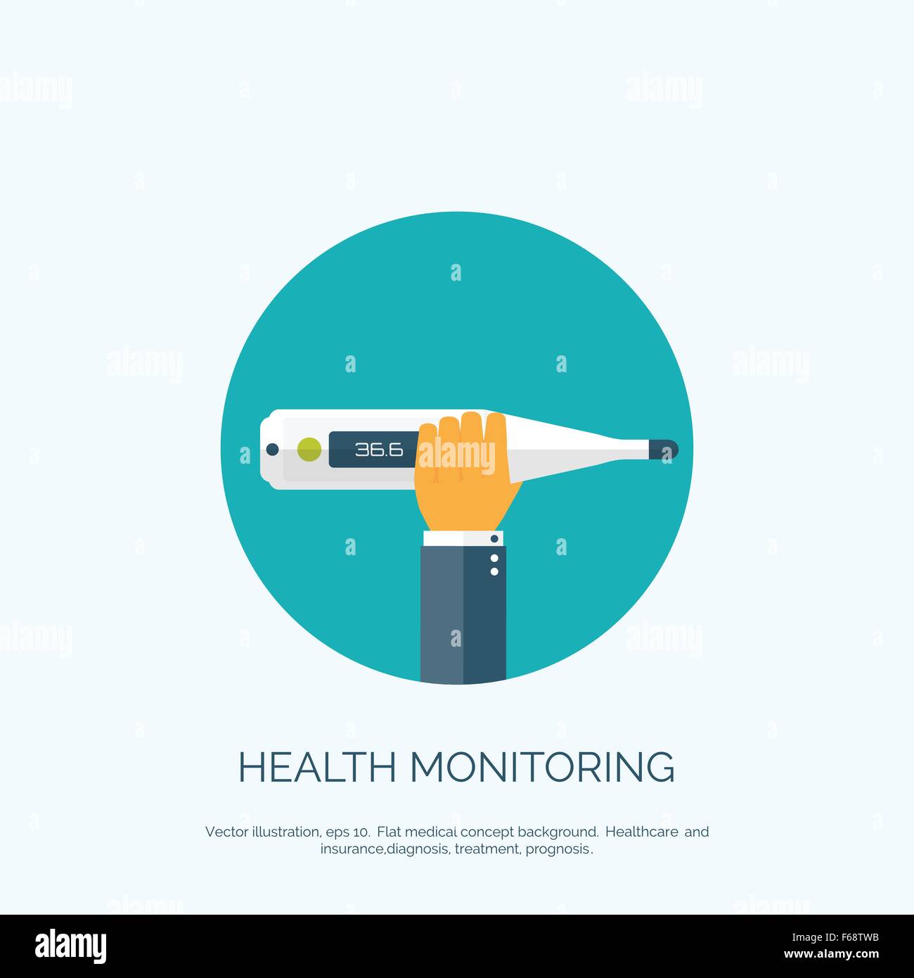 Vector illustration. Flat background with , medical thermometer. First ...